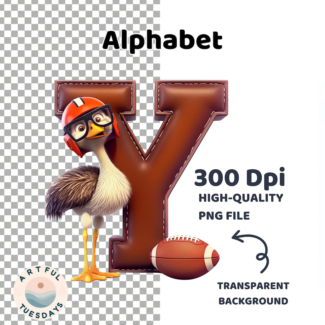 Football Ostrich Alphabet Clipart: Sports Letters & Numbers (PNG ...
