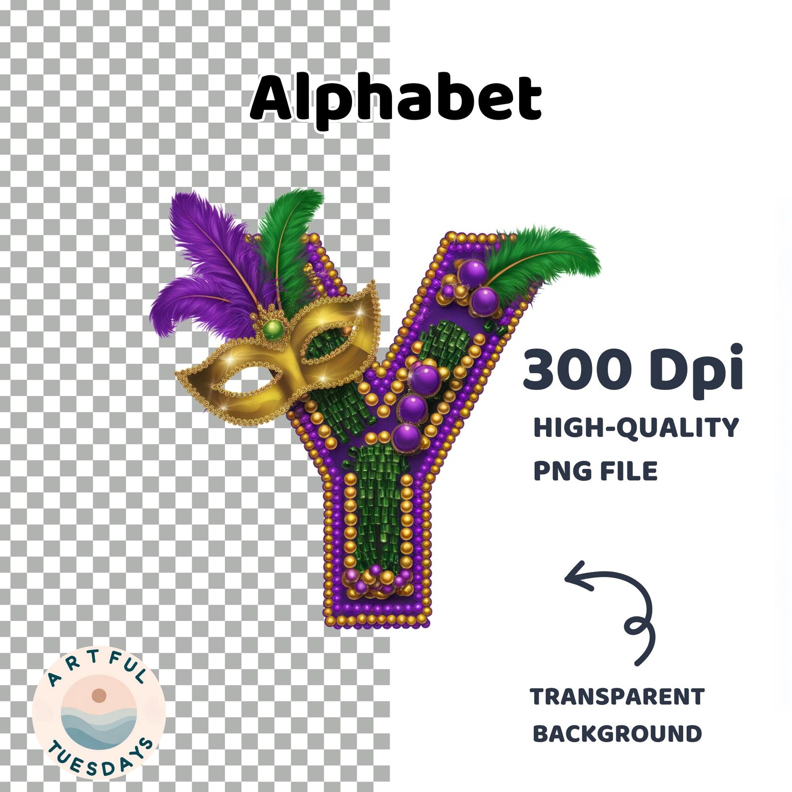 Mardi Gras Alphabet Clipart: Carnival Letters & Numbers (PNG Digital ...