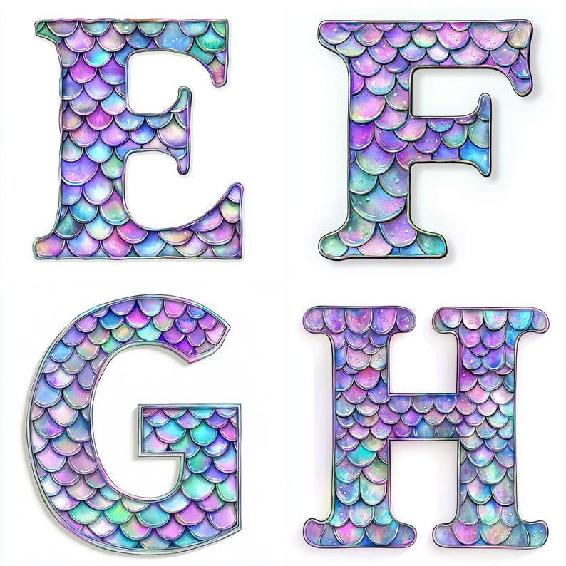 Mermaid Alphabet Clip Art: Scales Letters & Numbers (digital Download ...