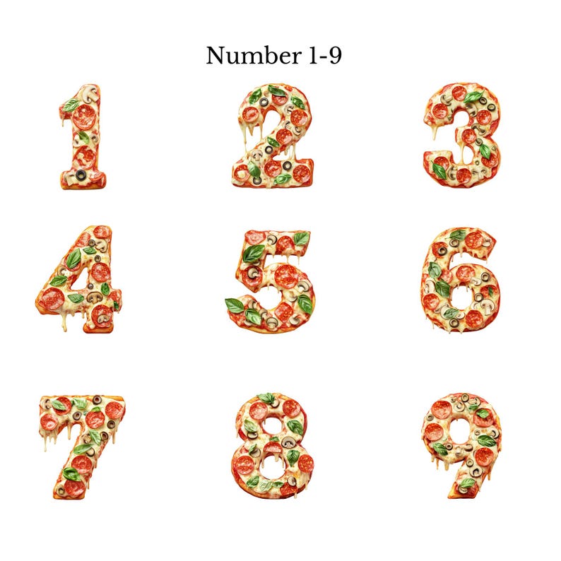 Pizza Alphabet Letters A-Z & Numbers 1-9 Clipart, 300 DPI PNG ...