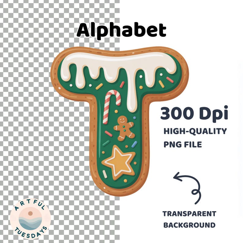 Christmas Gingerbread Cookie Font, Green Icing Alphabet PNG (digital ...