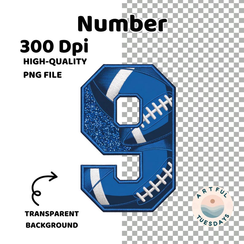 Blue Football Alphabet & Numbers: Glitter Faux Stitch PNG Clip Art ...