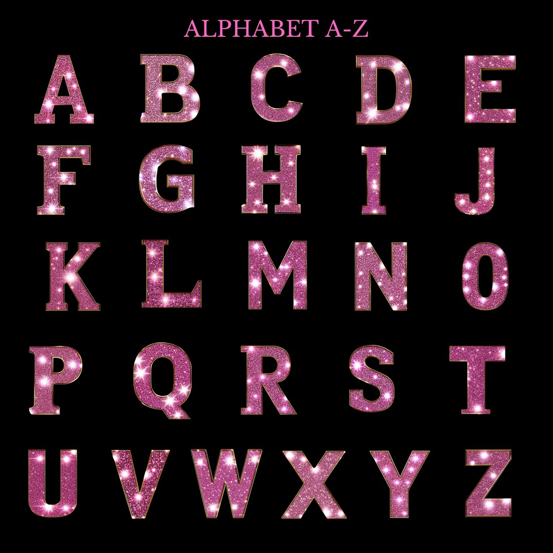 Pink Glitter Alphabet A-Z & Numbers 1-9 Clipart | 300 DPI PNG ...