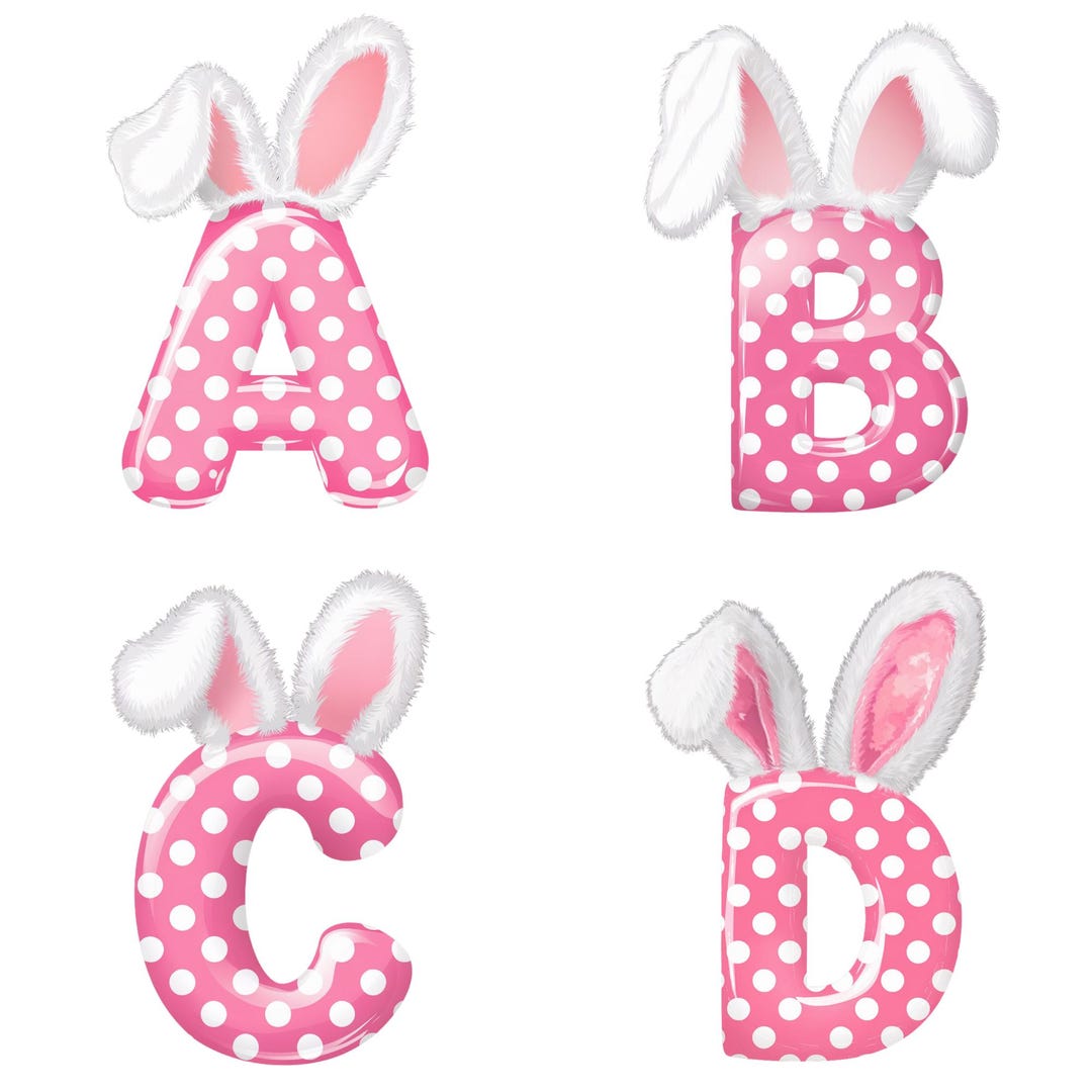 Polka Dot Bunny Ear Alphabet Clipart - Easter Letters A-Z, Numbers 1-9 ...