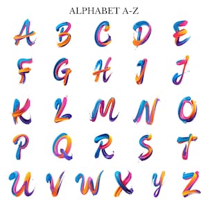 Watercolor Alphabet & Numbers Clipart: Paint Splatter Font (PNG, 300 ...