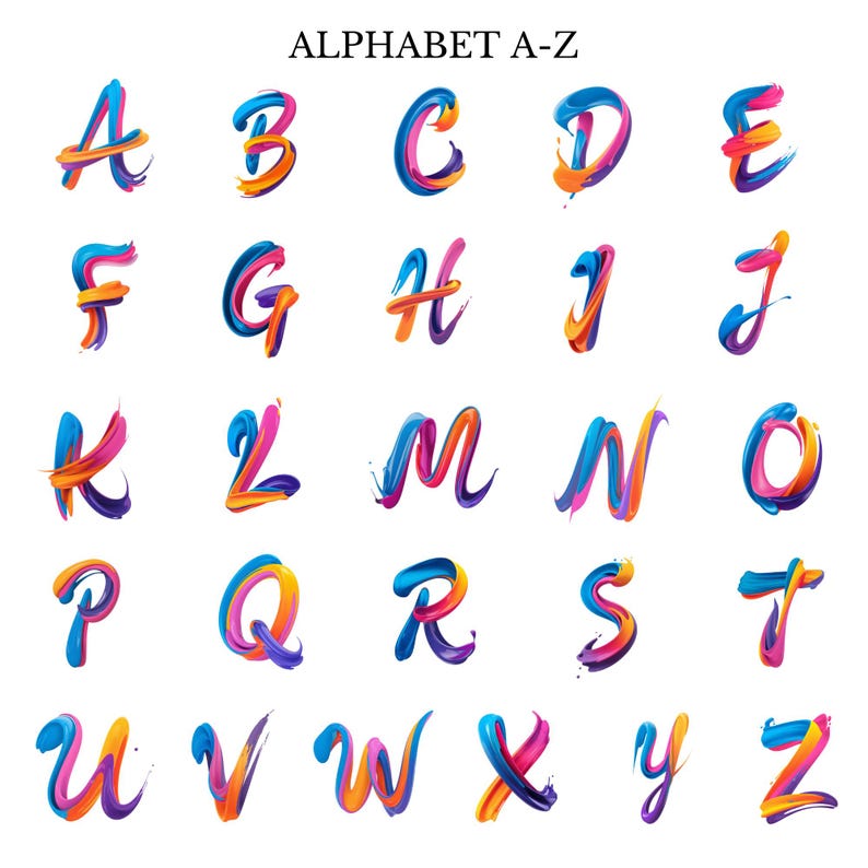 Watercolor Alphabet & Numbers Clipart: Paint Splatter Font (PNG, 300 ...