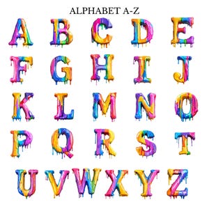 Dripping Colorful Paint Alphabet A-Z & Numbers 1-9 Clip Art, Multicolor ...