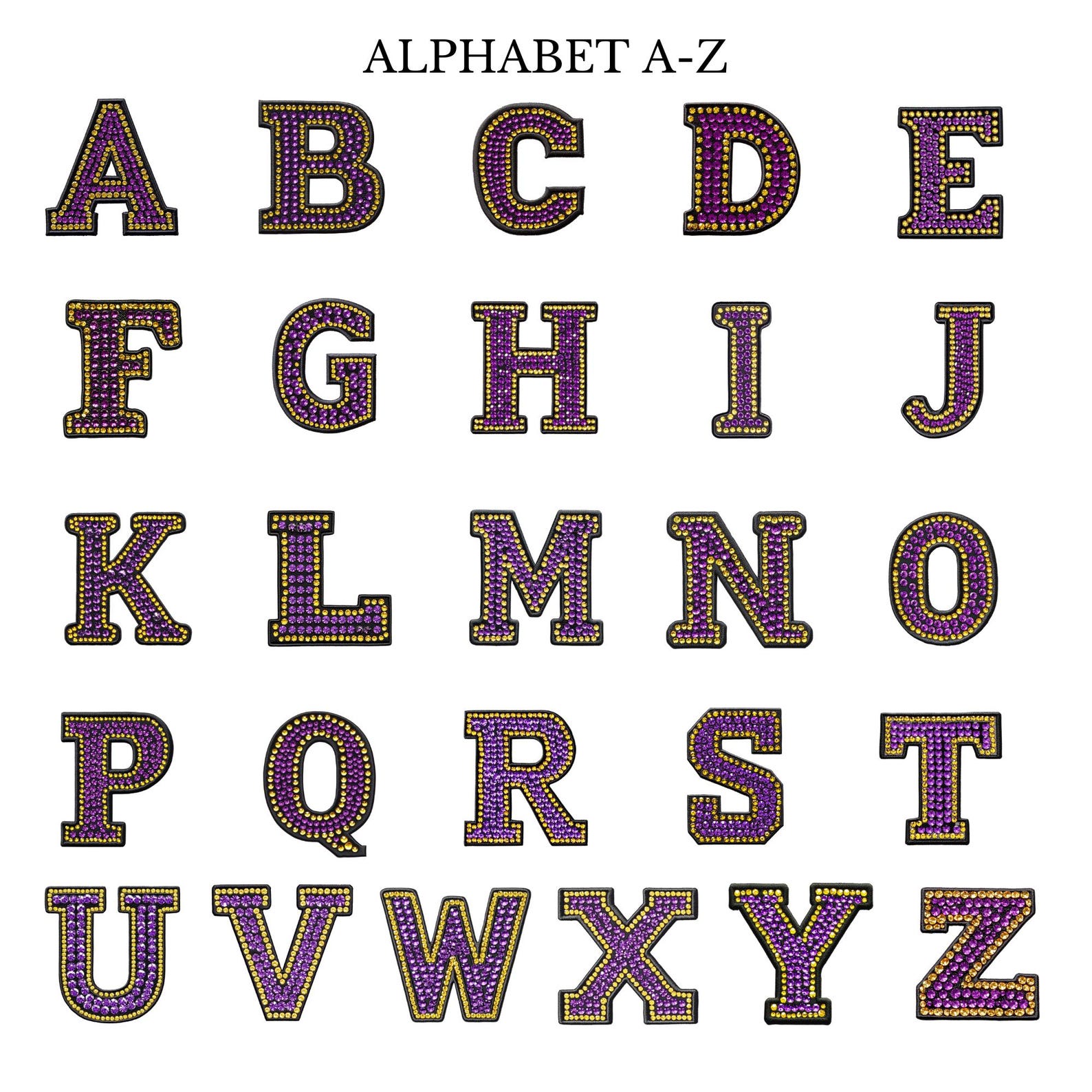 Rhinestone Alphabet Clipart: Purple & Yellow Glitter Letters (PNG, 300 ...