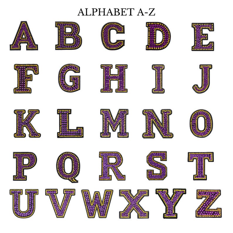 Rhinestone Alphabet Clipart: Purple & Yellow Glitter Letters (PNG, 300 ...