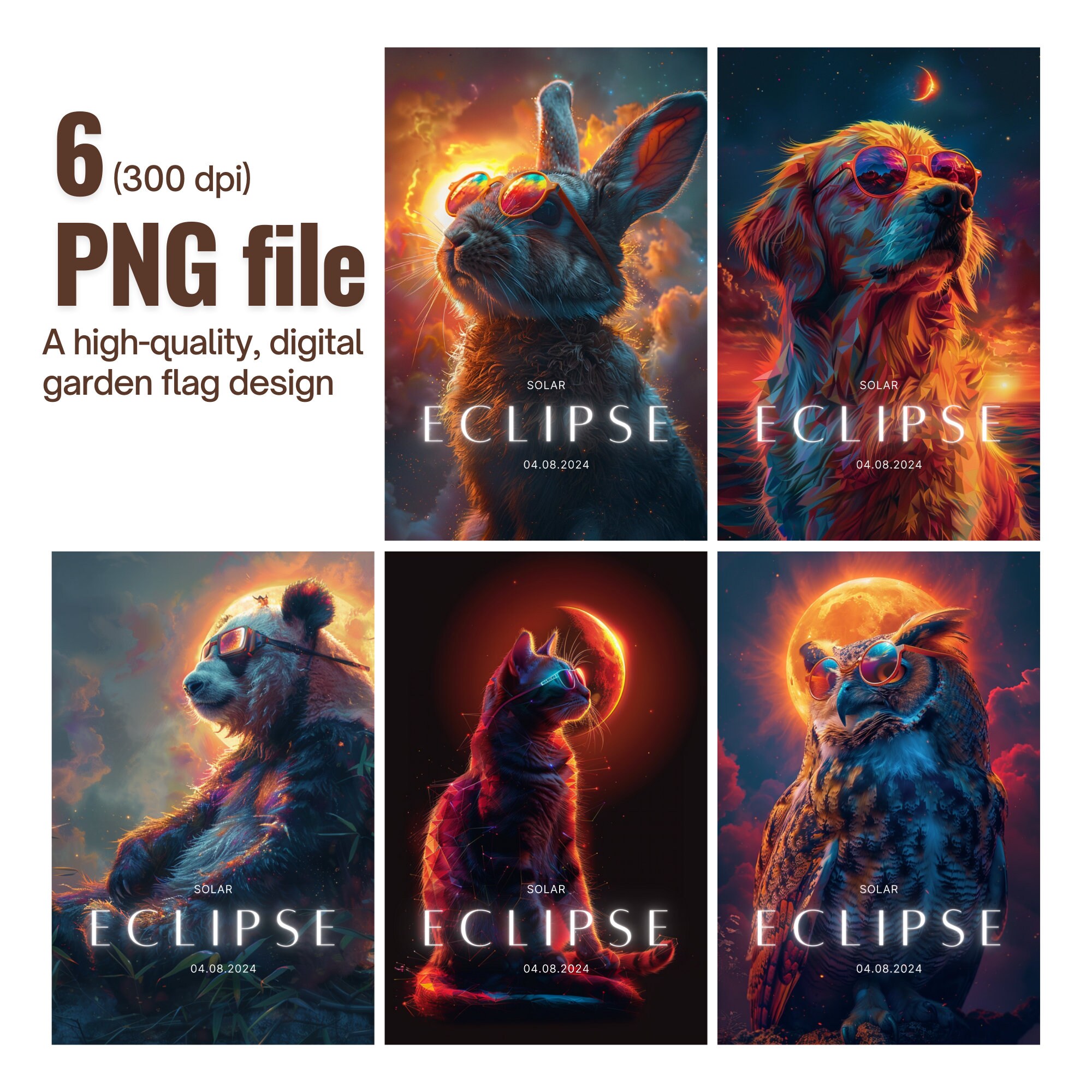 Digital Bundle: Solar Eclipse Animal Flags Cat, Dog, Fox, Panda, Owl ...