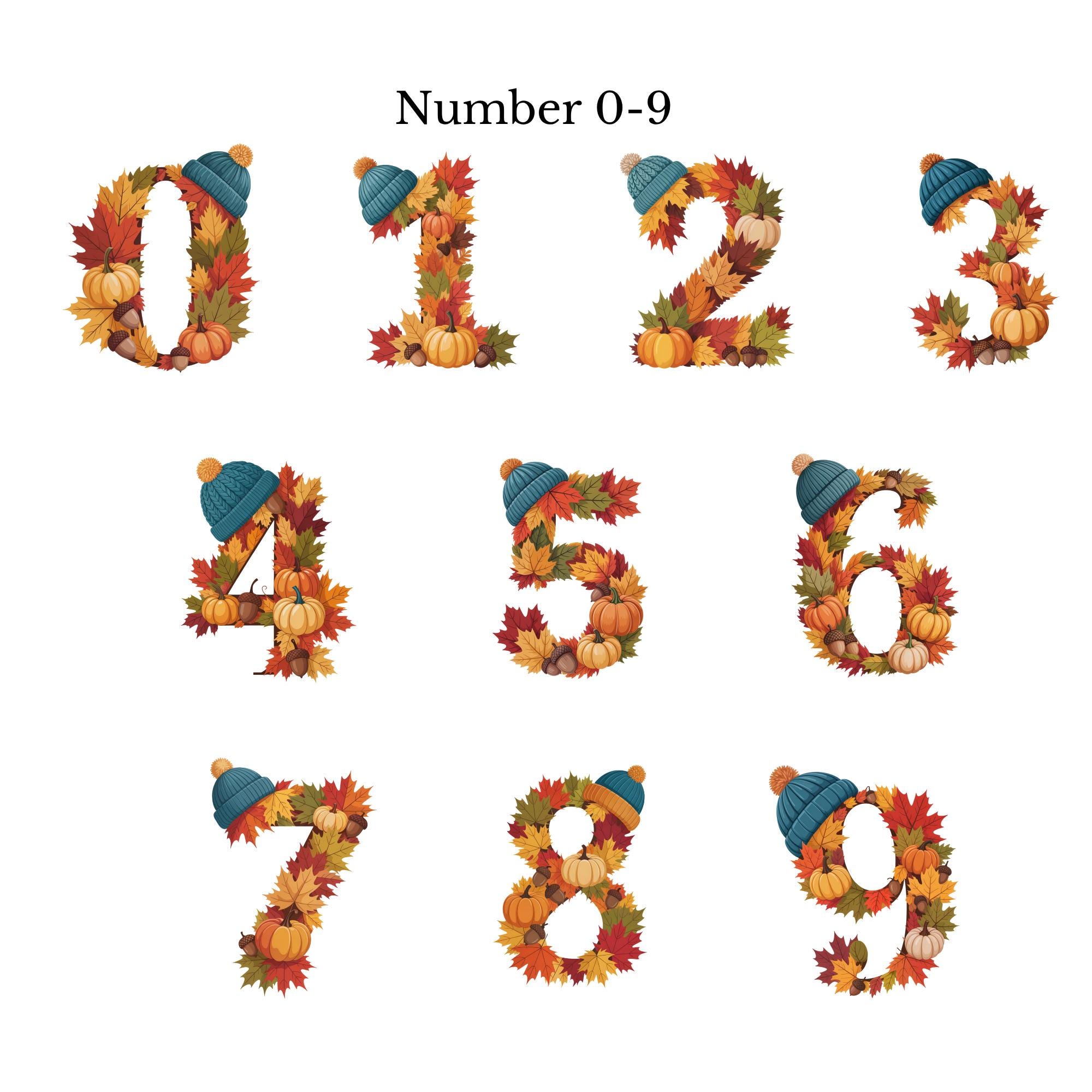 Fall Alphabet Clipart: Pumpkin & Leaf Letters With Beanies (300 DPI PNG ...