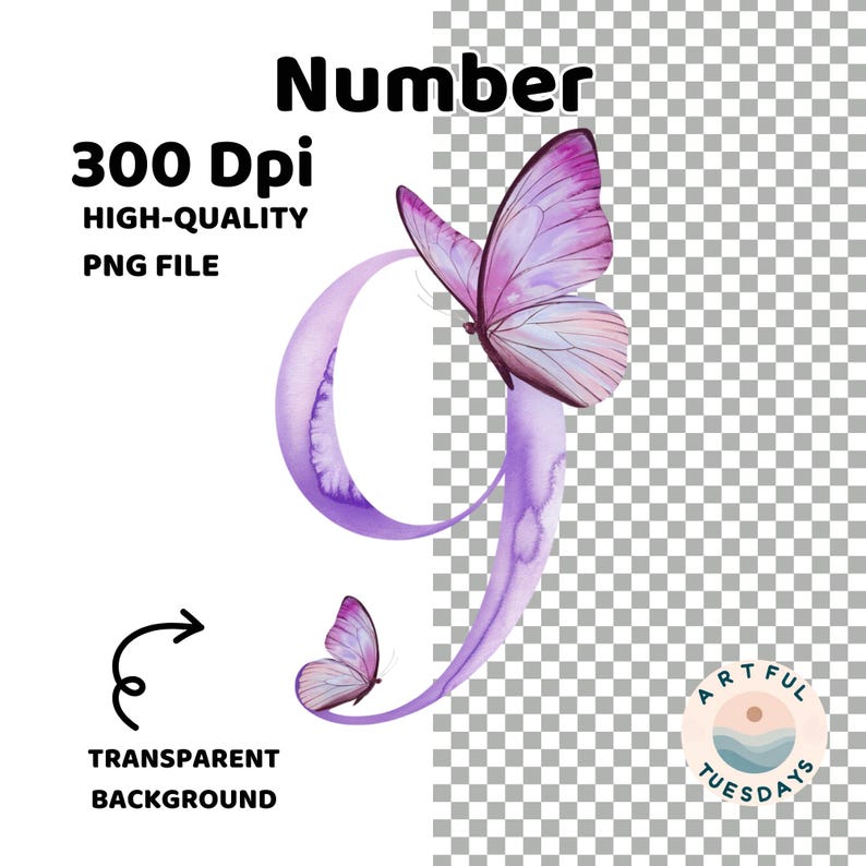 Purple Butterfly Alphabet Clipart: Watercolor Letters & Numbers ...