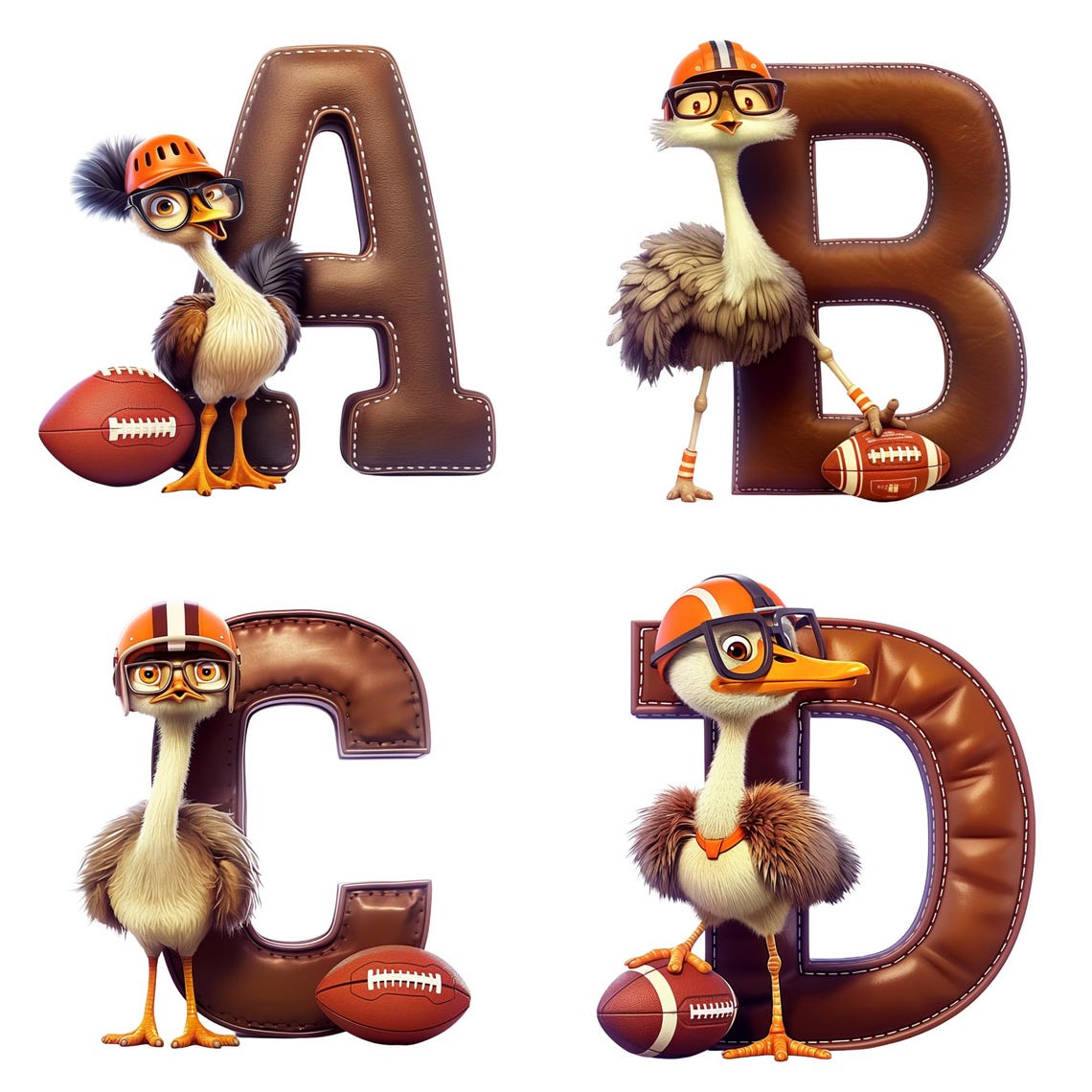 Football Ostrich Alphabet Clipart: Sports Letters & Numbers (PNG ...