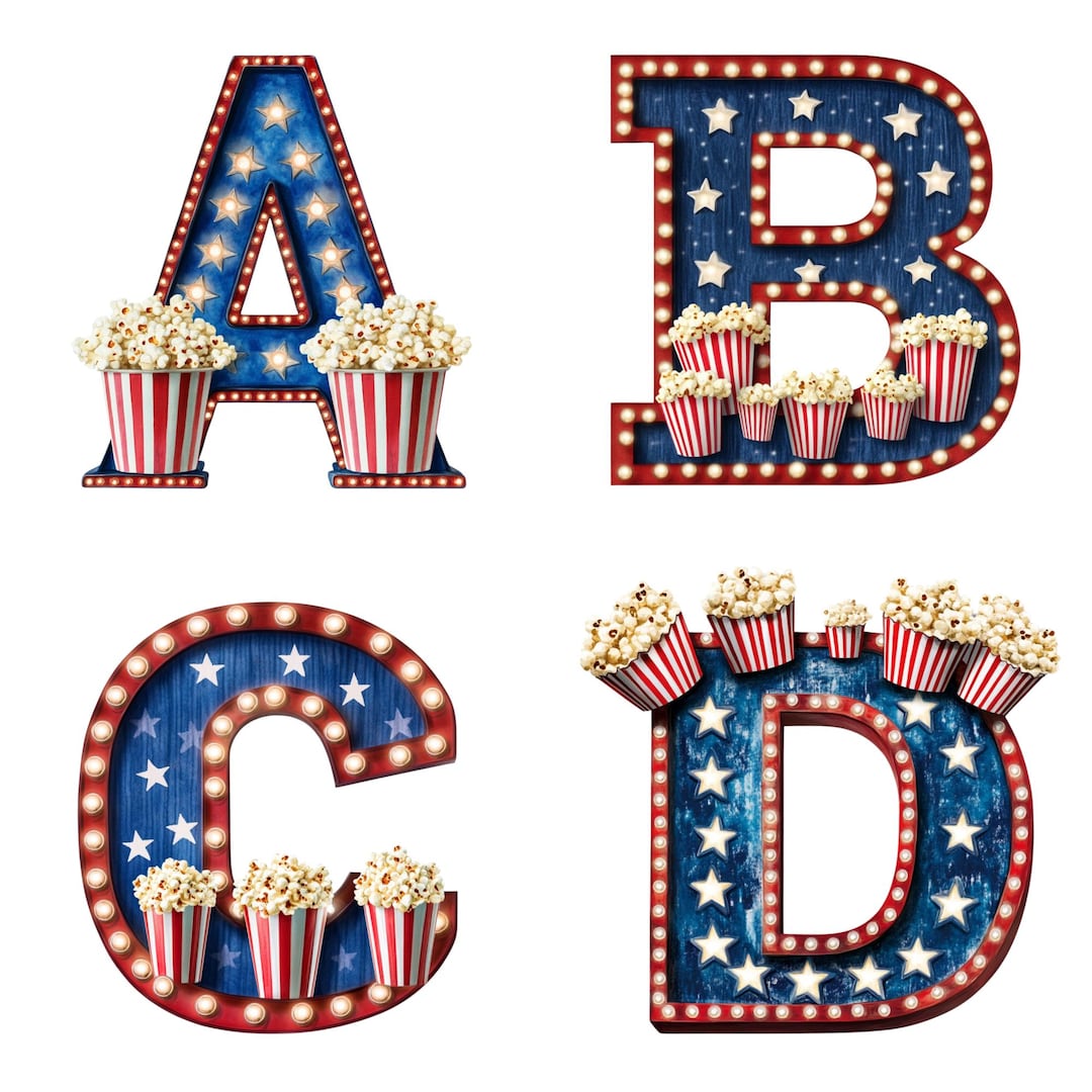 Watercolor Movie Night Alphabet: Marquee Letters PNG (digital Download ...