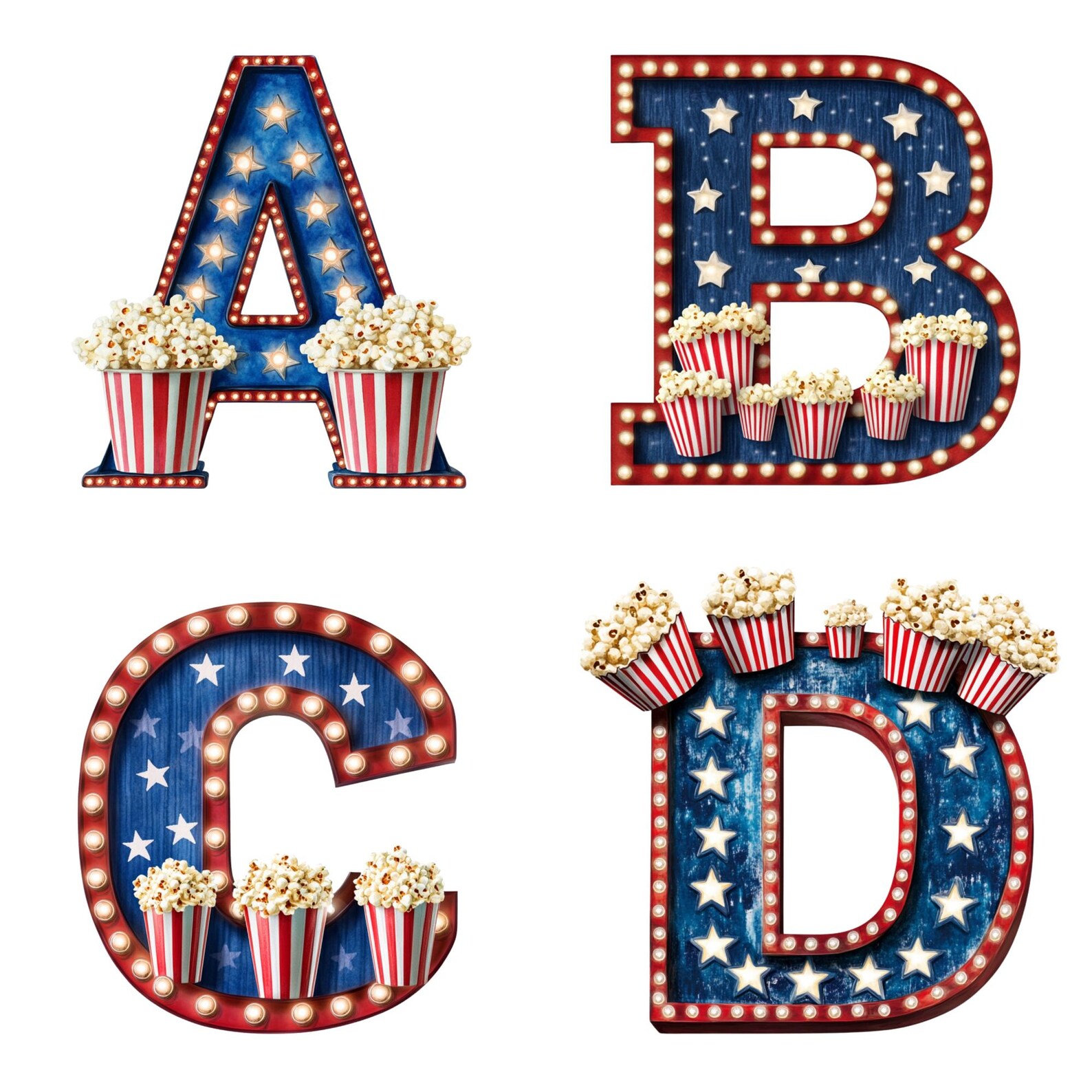 Watercolor Movie Night Alphabet: Marquee Letters PNG (digital Download ...