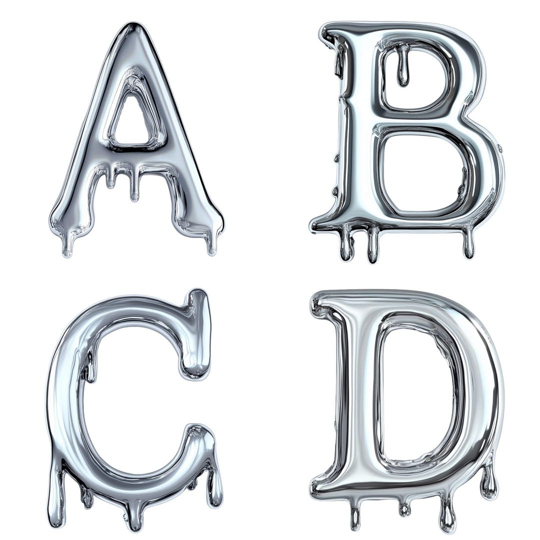 Dripping Silver Font Clipart | 3D Metallic Letters & Numbers (digital ...