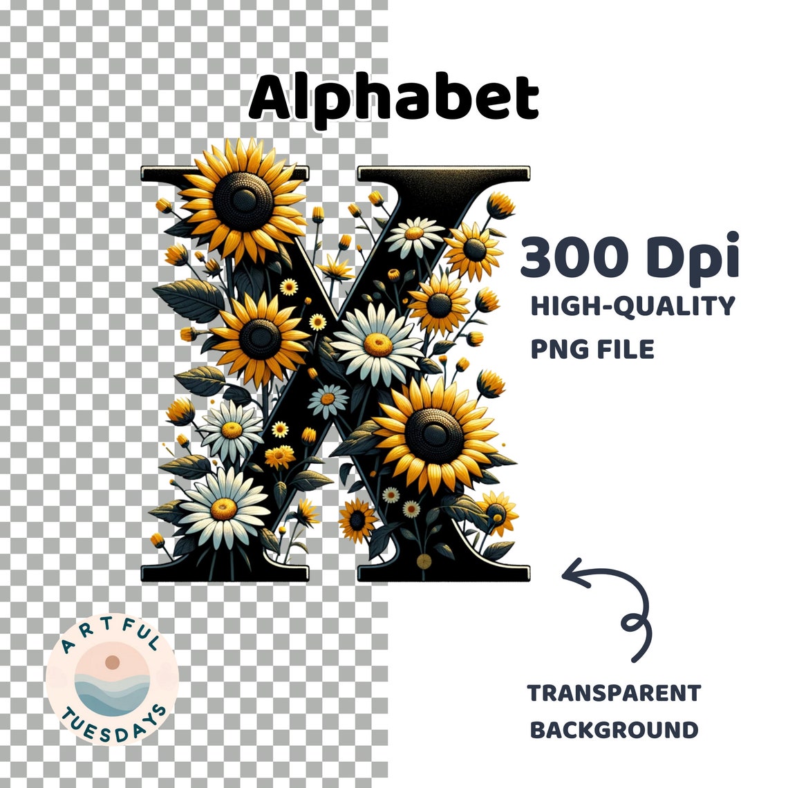 Sunflower & Daisy Alphabet and Numbers PNG Set With Commercial License ...