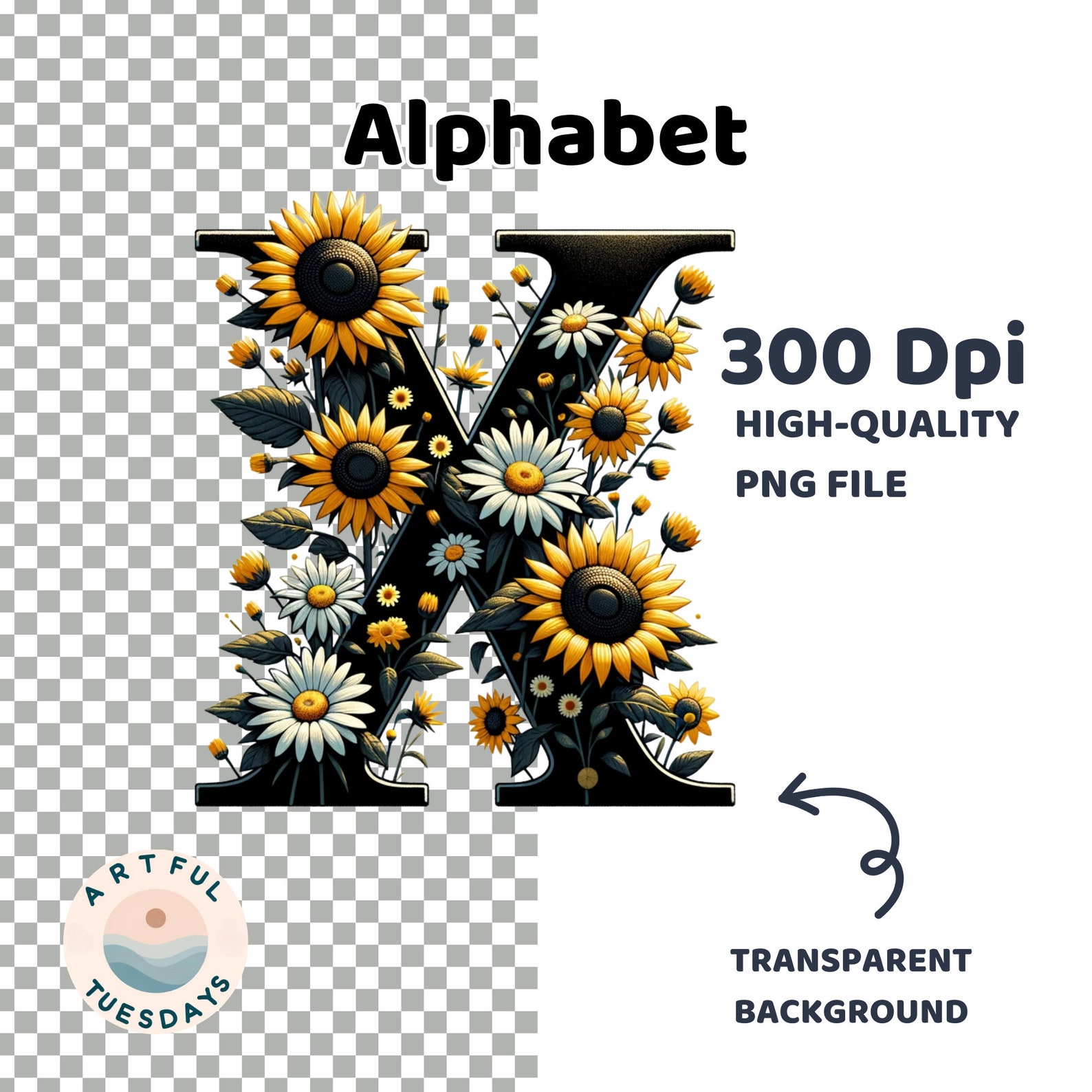 Sunflower & Daisy Alphabet and Numbers PNG Set With Commercial License ...