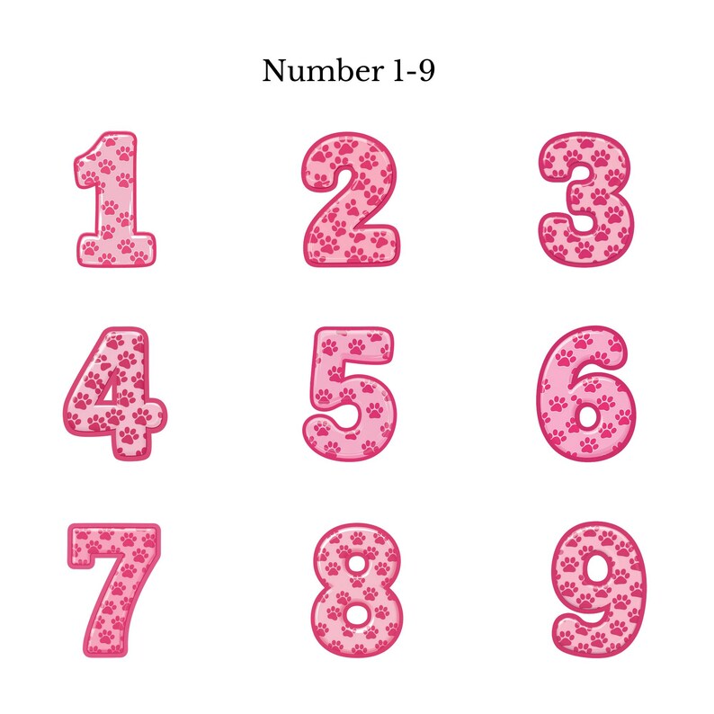 Cute Pink Paw Print Alphabet A-Z & Numbers 1-9 Clip Art, 300 DPI PNG ...