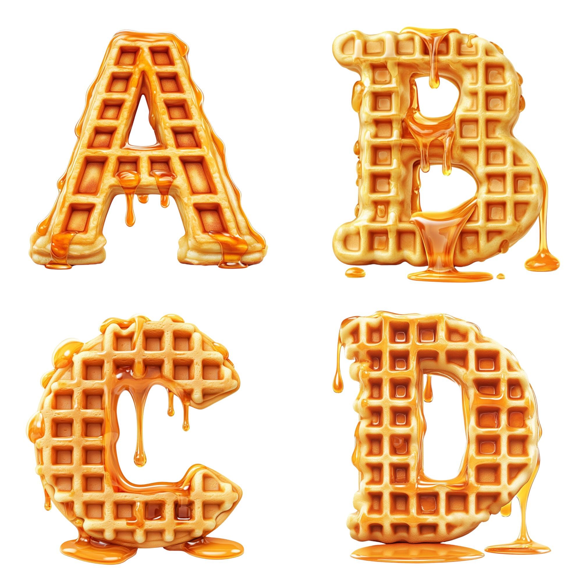 Waffle Alphabet Clipart A-Z & 0-9 | Honey Dripping Letters | 300 DPI ...