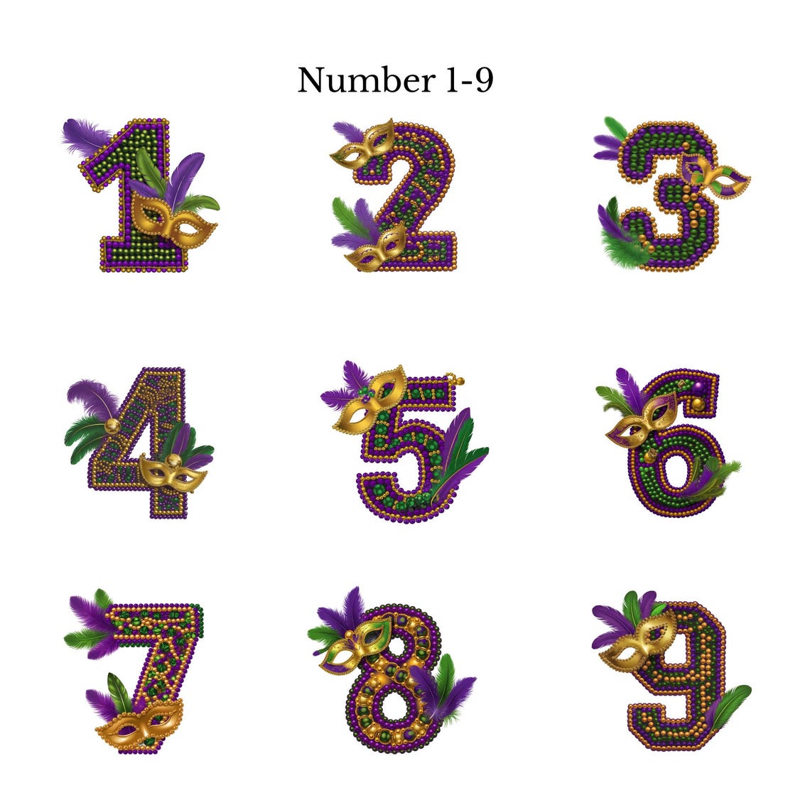 Mardi Gras Alphabet Clipart A-Z & Numbers 1-9 | 300 DPI PNG | New ...
