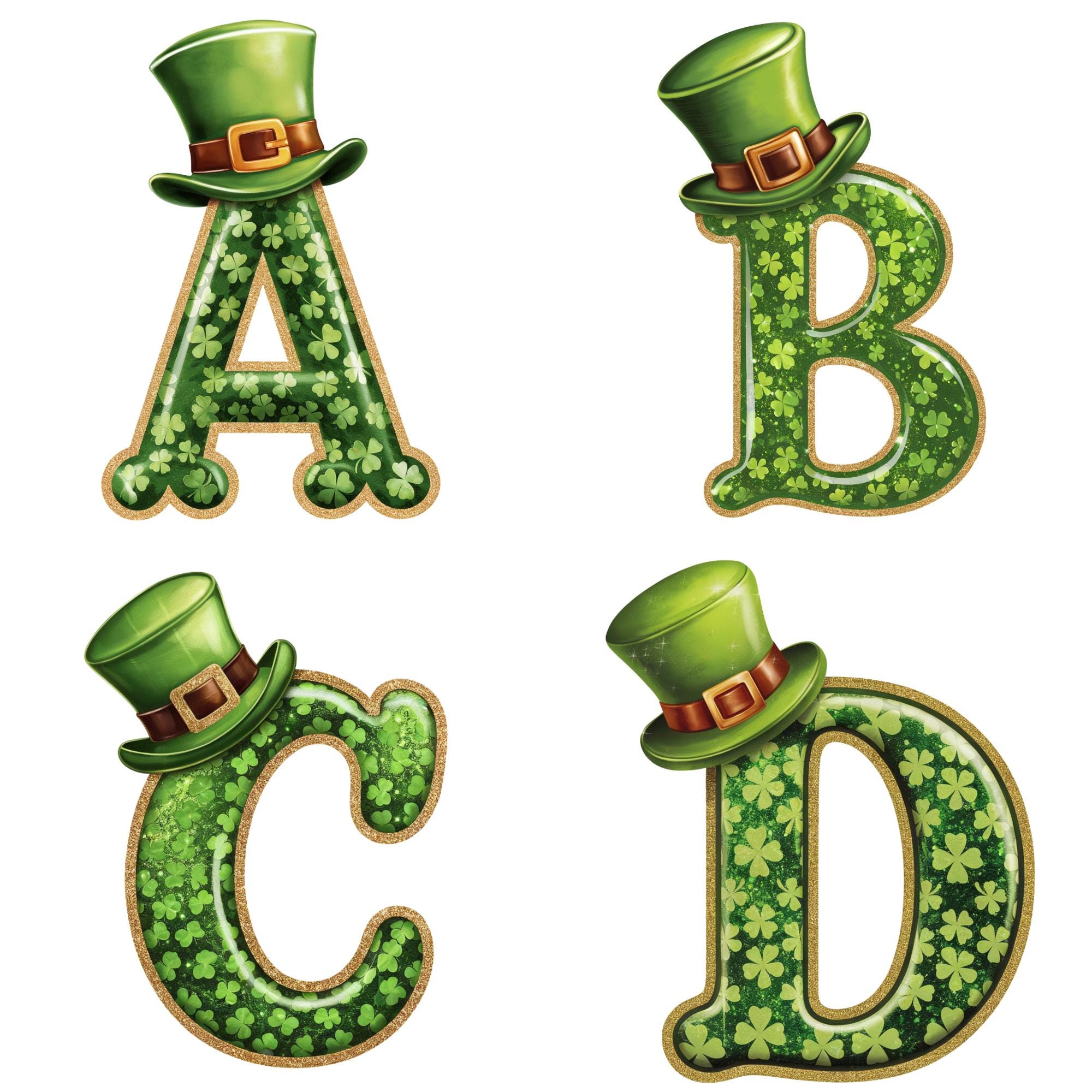 St. Patrick's Day Alphabet Clipart, Green Glitter Letters A-Z, Numbers ...