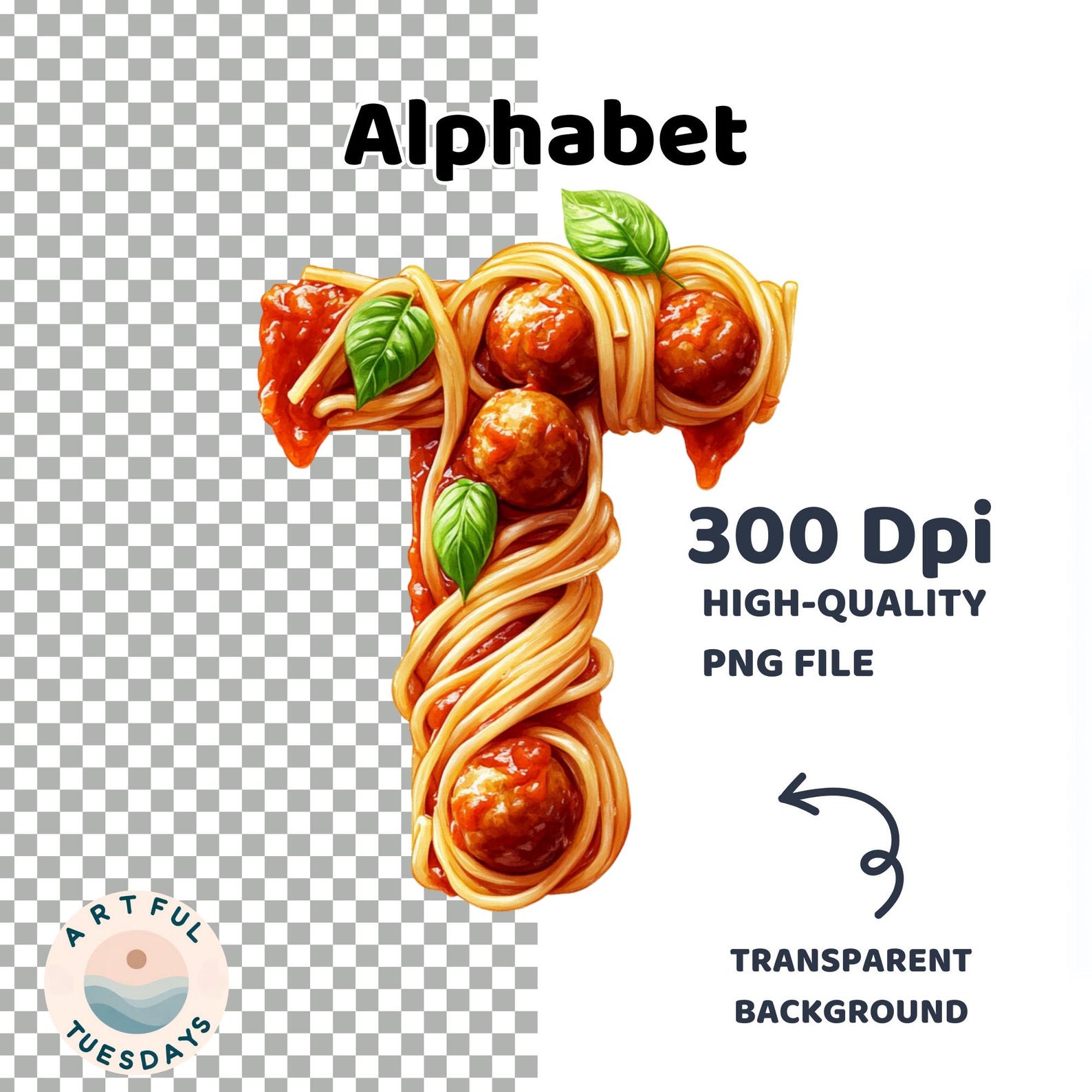 Spaghetti Meatball Alphabet Clipart: A-Z, 1-9 PNG (digital Download) - Etsy