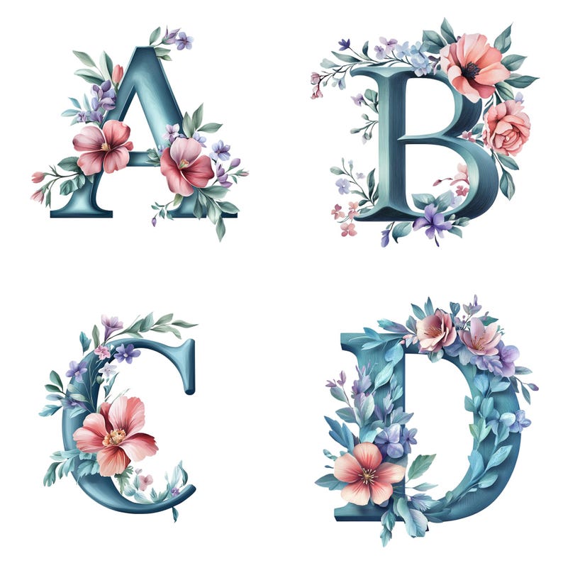 Floral Alphabet Clip Art: Elegant Flower Letters & Numbers (PNG Digital ...