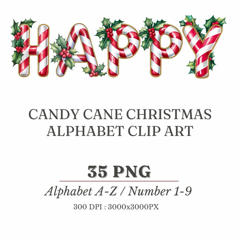 Candy Cane Christmas Alphabet Clip Art, A-Z Letters , 0-9 Numbers ...