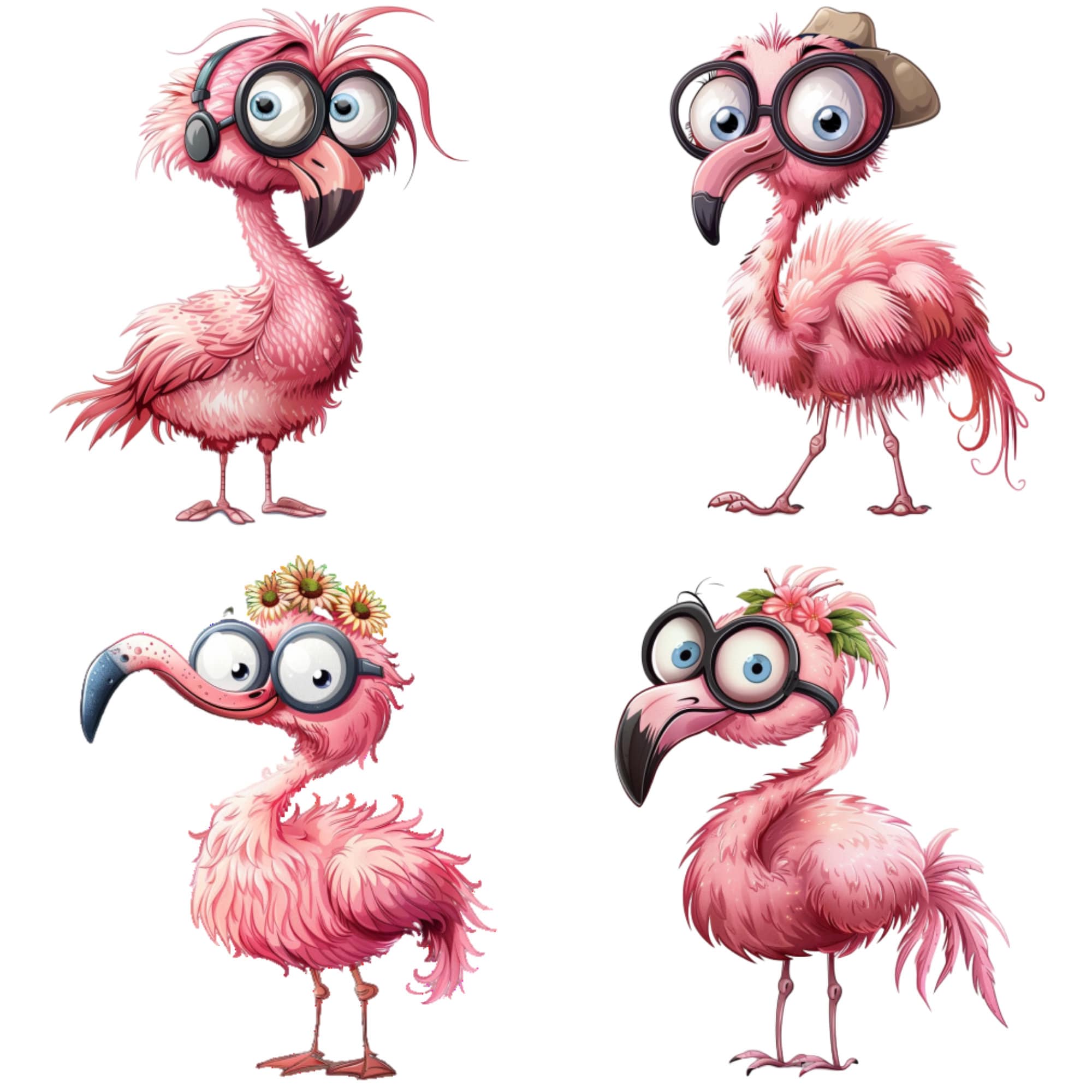 Funny Flamingo Clipart - Cartoon Flamingo PNG, Digital Download ...