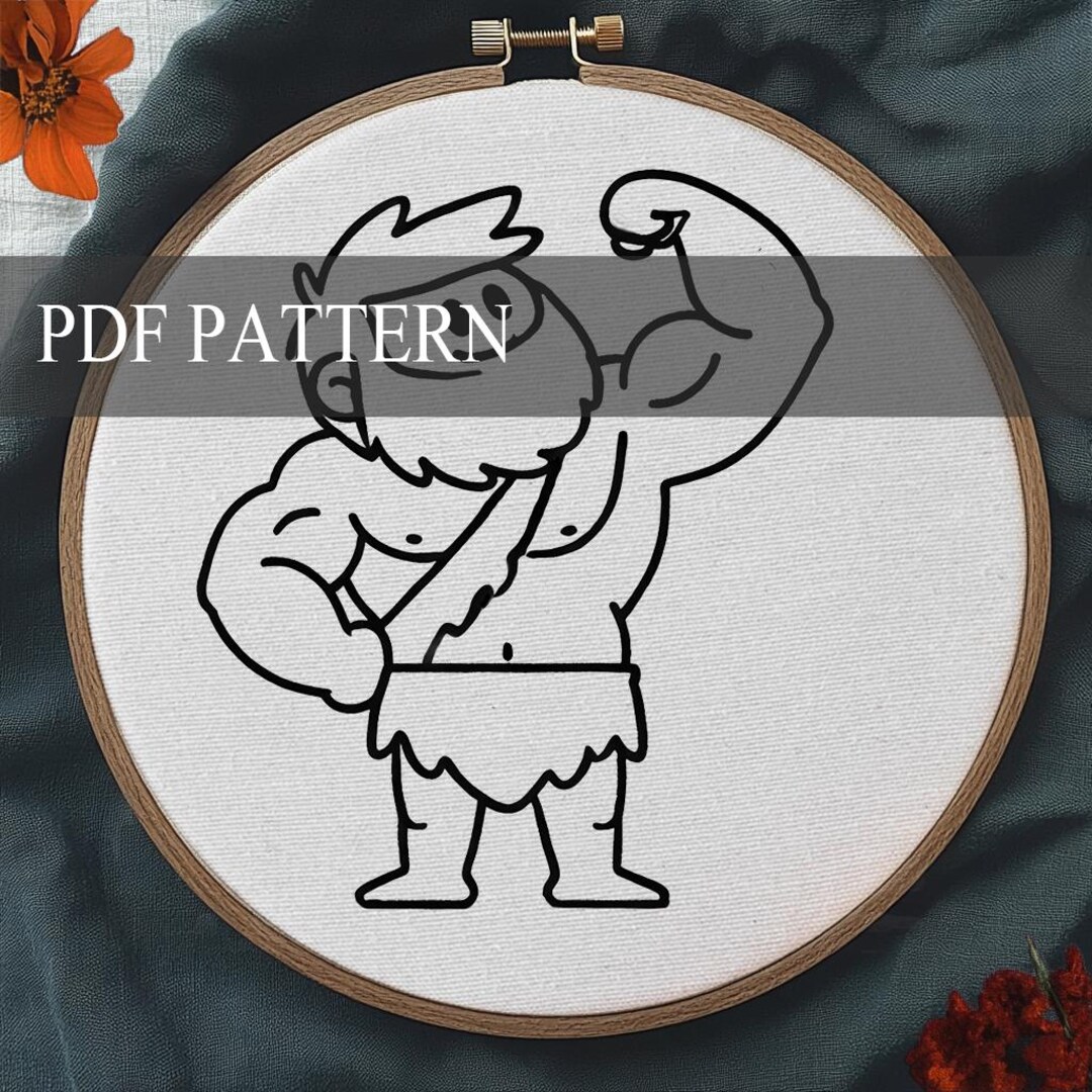 EASY Caveman Flexing Muscles Printable Pattern, Hand Embroidery, Cross ...