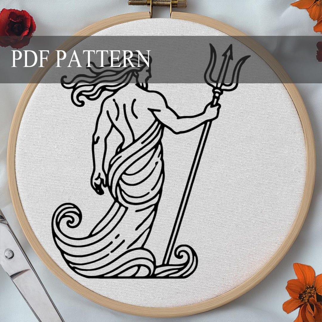 Poseidon Printable Pattern, Hand Embroidery Design PDF, Pattern PDF ...