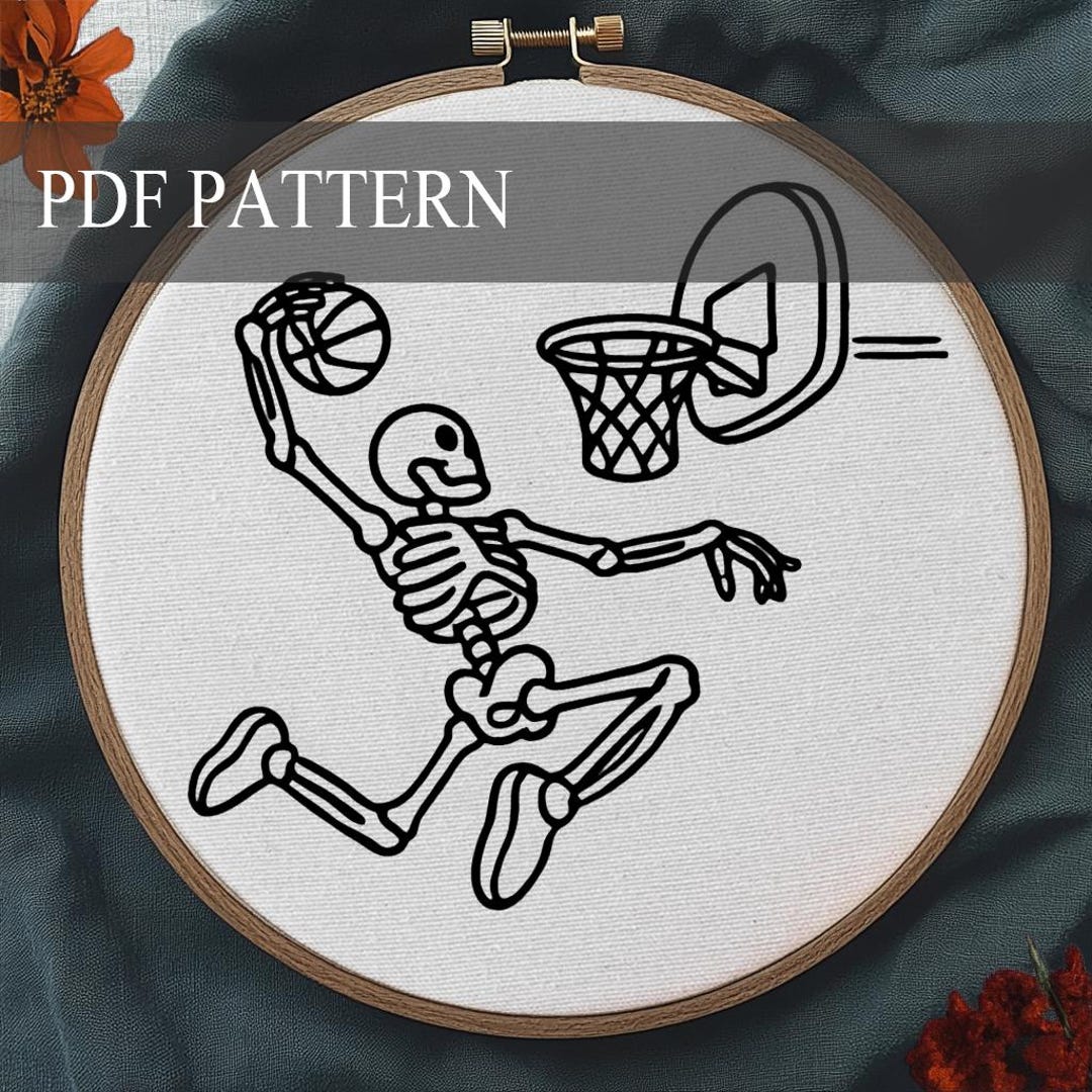 Skeleton Slam Dunk Printable Pattern, Hand Embroidery, Cross Stitch ...
