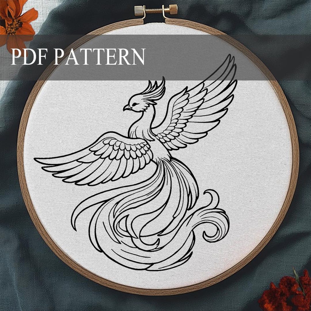 Undying Phoenix Printable Pattern, Hand Embroidery and Cross-stitch ...