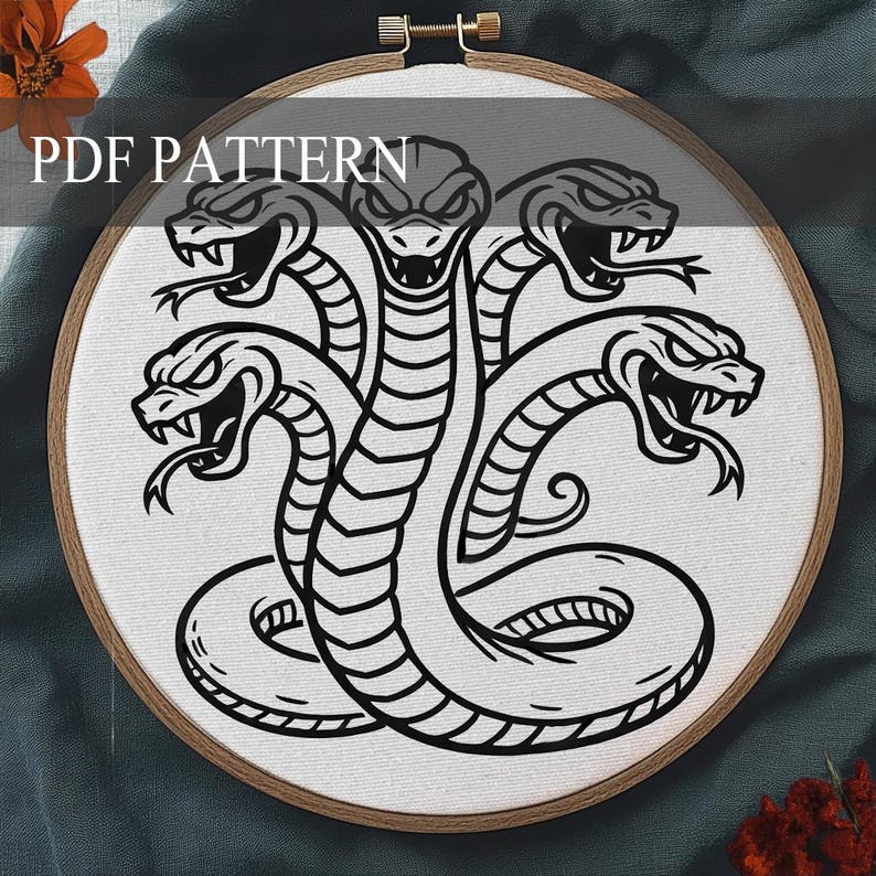 HARD Hydra Printable Pattern, Hand Embroidery and Cross-stitch Pattern ...