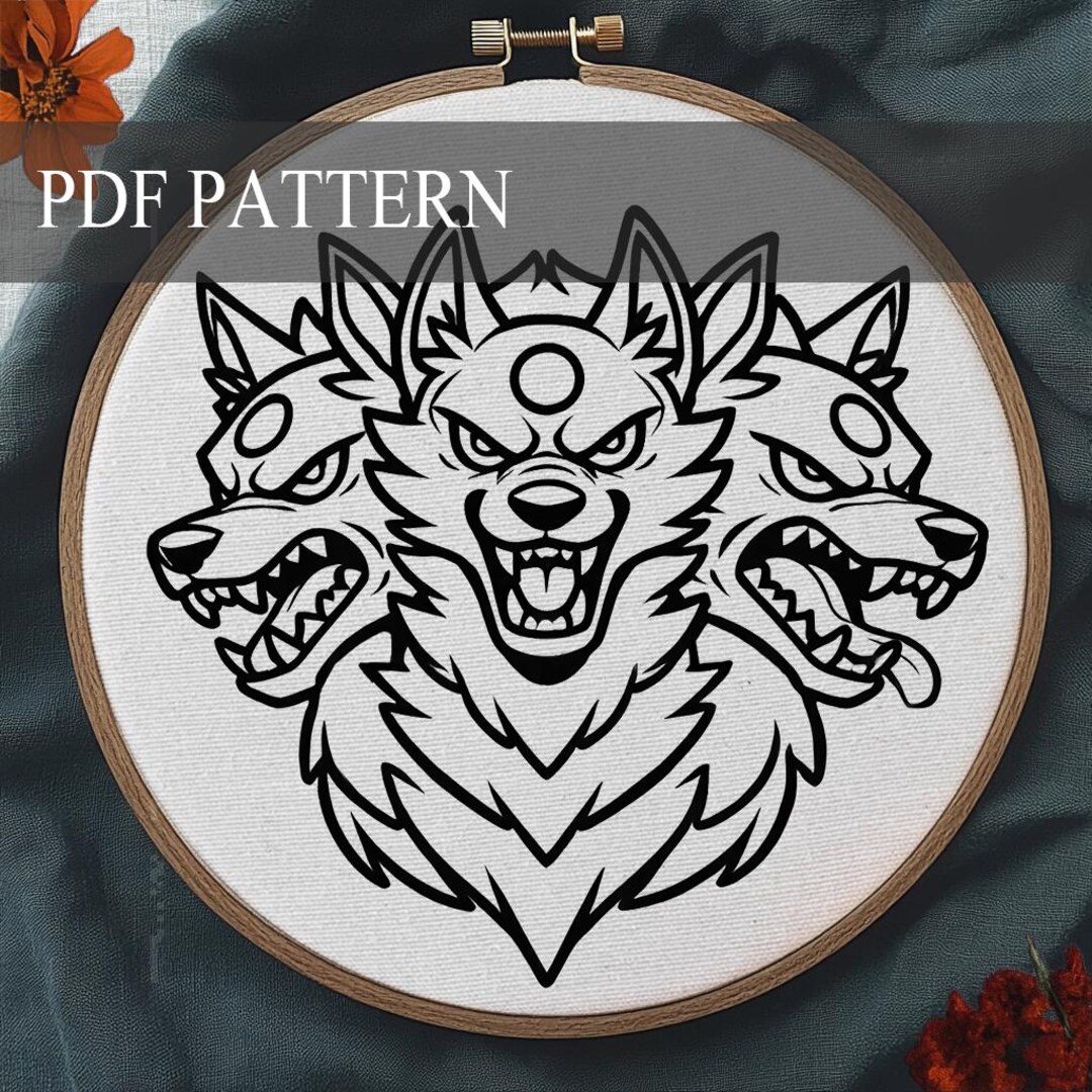 Three-headed Cerberus Printable Pattern, Handmade Embroidery, Cross ...