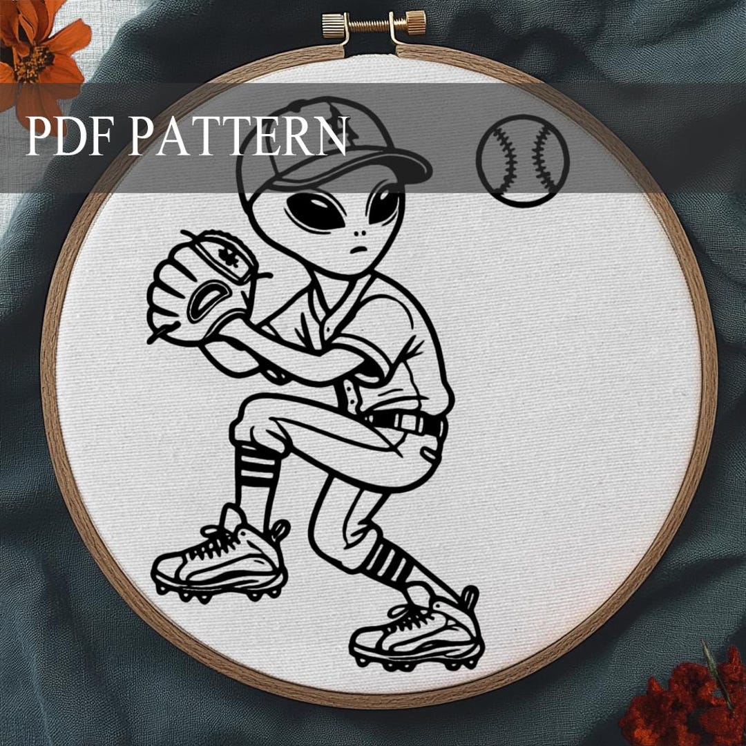 Alien Playing Baseball Printable Pattern, Hand Embroidery and Cross ...