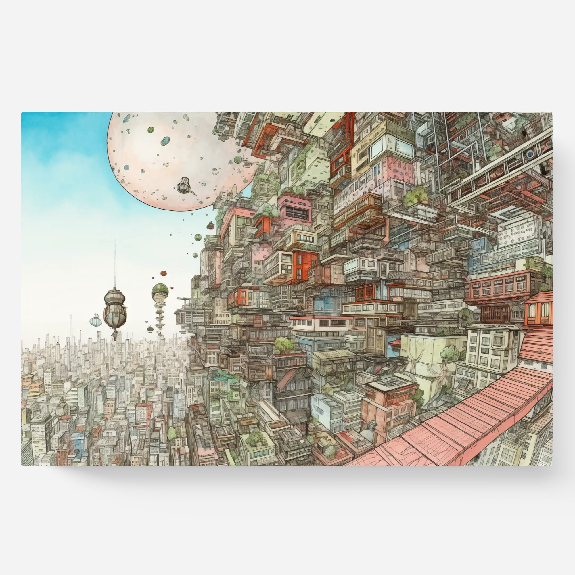 Stacked Buildings on a Foreign Planet, Sci-fi Illustration, Colorful ...