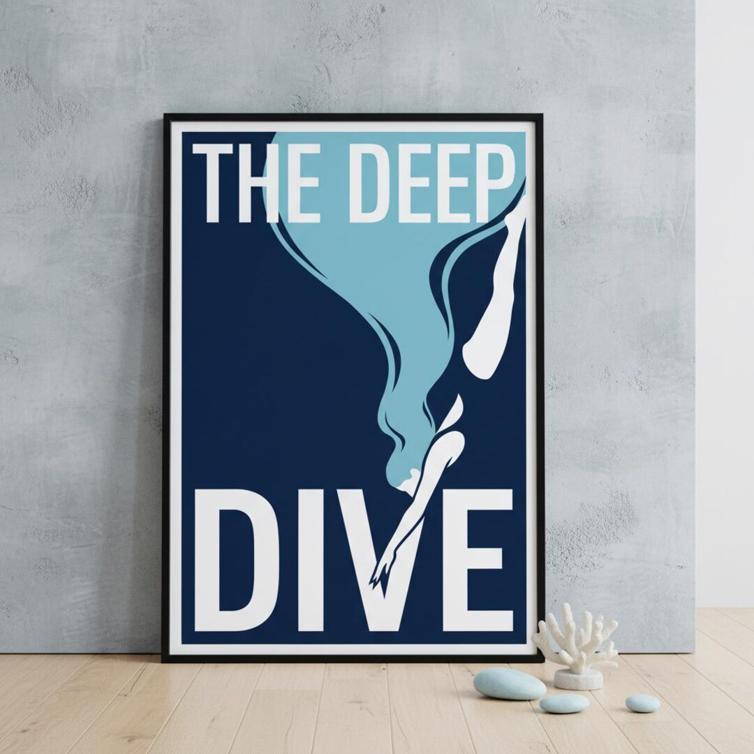 Mid Century Diver Print: Deep Dive Poster Swimmer Gift Bathroom Wall ...