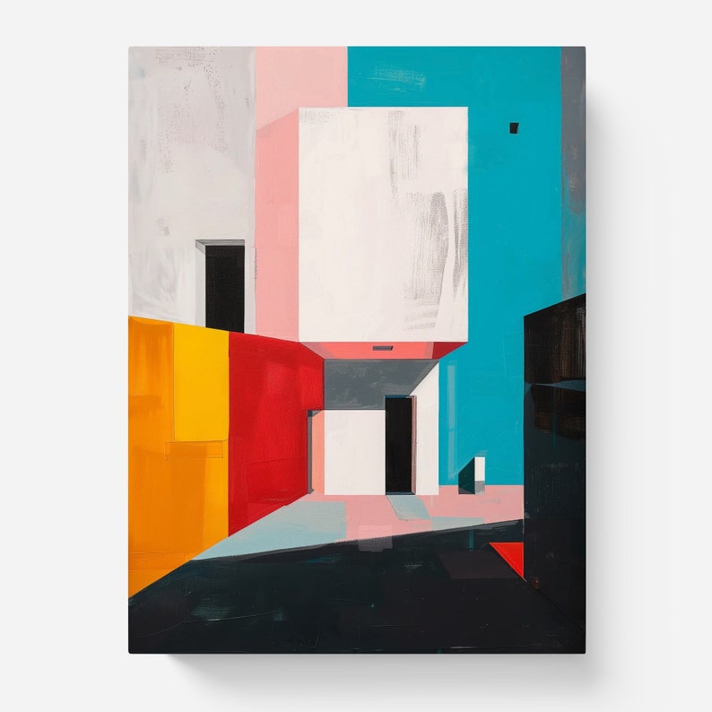 Colorful Abstract Minimalist Urban Scene Featuring Dynamic Lines and ...