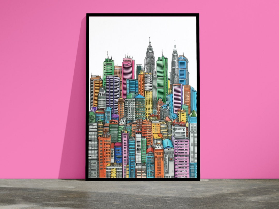 NYC Naive Art Print: Colorful Cityscape, Felt & Ink Texture - Etsy