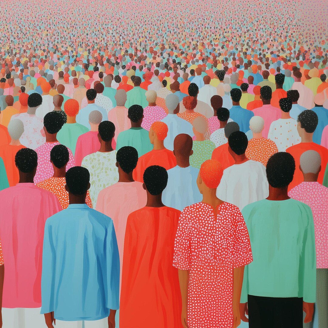 Pink Pop Art Crowd Print: Jacob Lawrence Style, Colorful Living Room ...