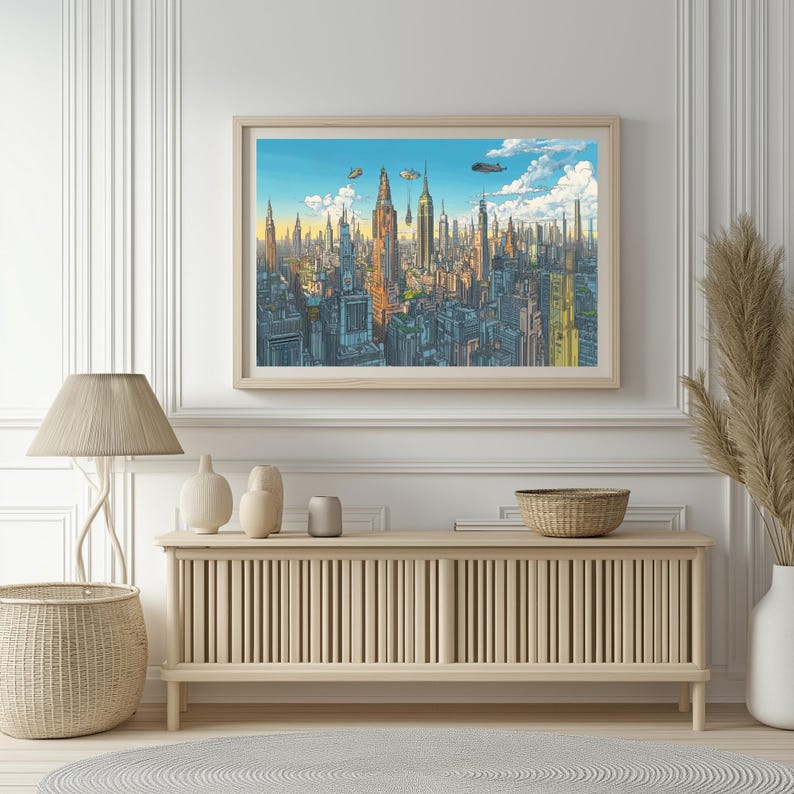 Futuristic City Print, Moebius Inspired Sci-fi Skyline Art, Cyberpunk ...