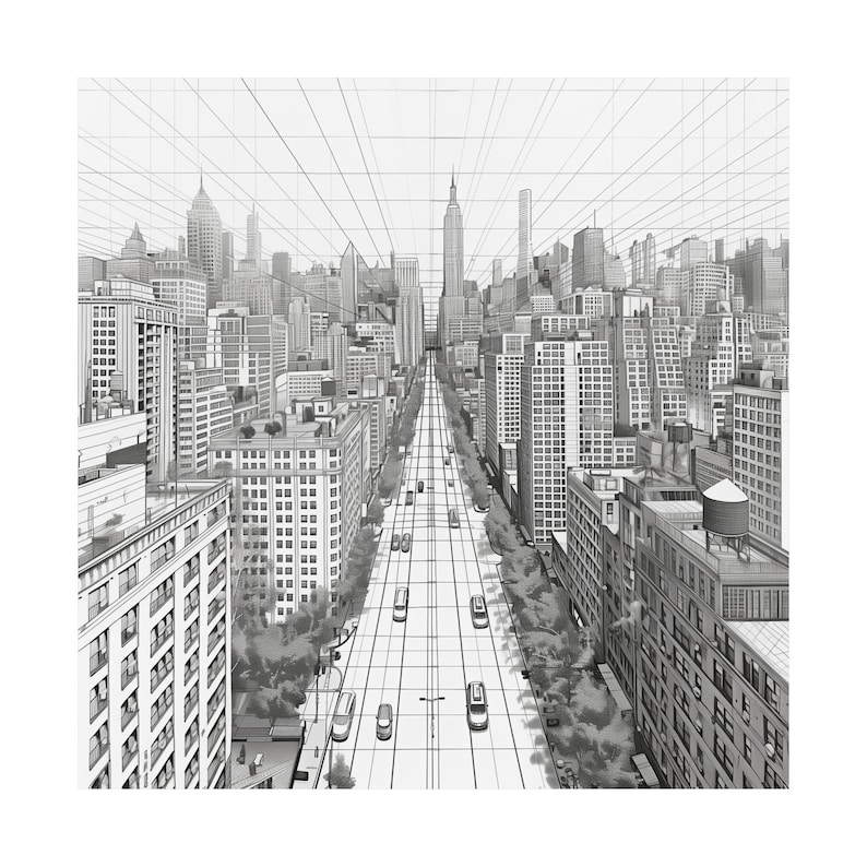 Detailed Cityscape With Skyscrapers and Avenue in Perspective, Urban ...