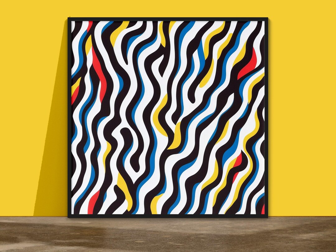 Black and White Abstract Op Art Zebra Wall Art Print, Red Yellow Blue ...
