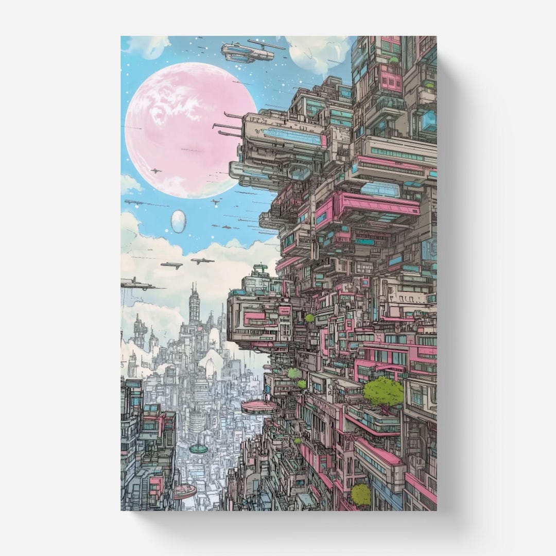 Pink Sci-fi City Illustration for Living Room, Moebius Aka Jean Giraud ...