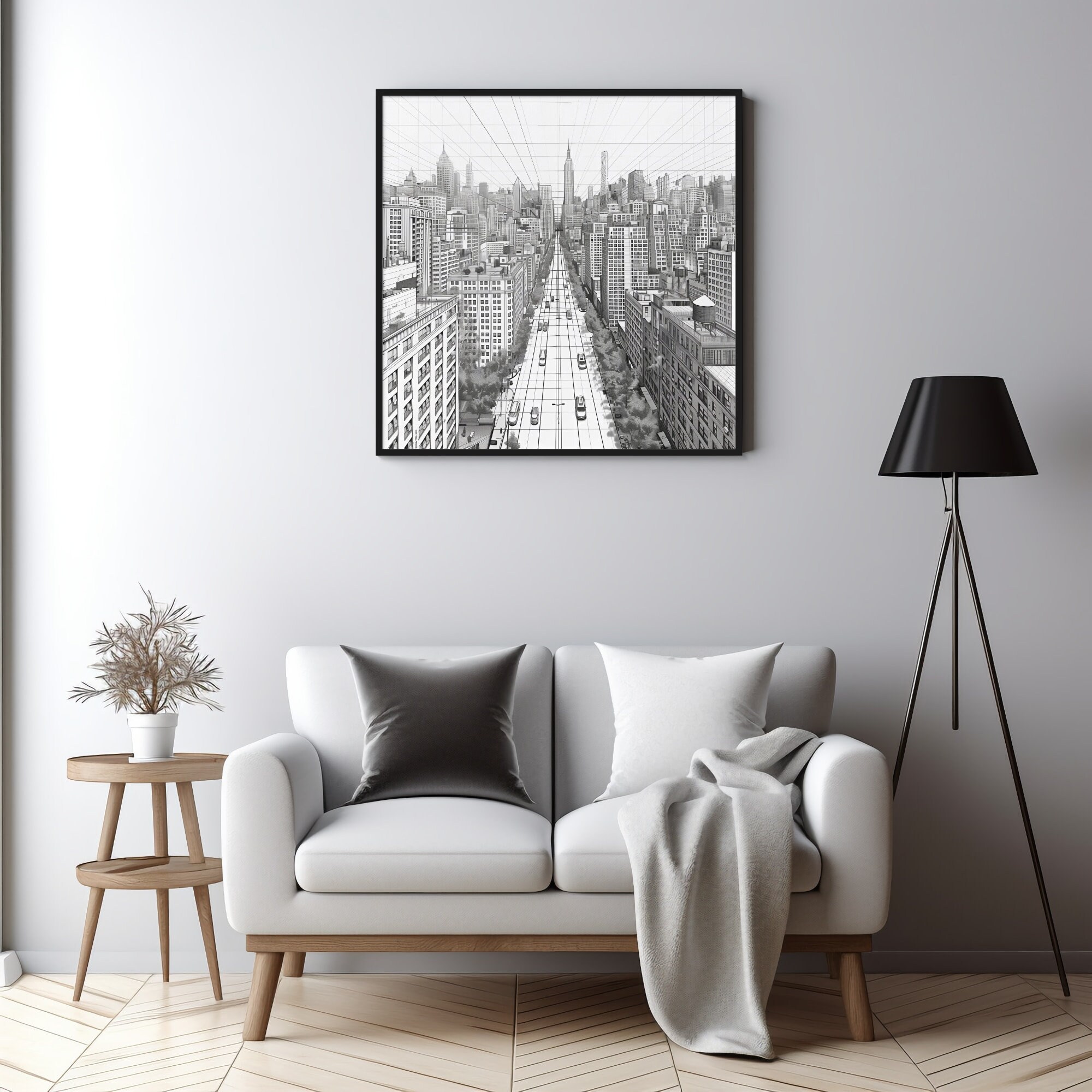 Detailed Cityscape With Skyscrapers and Avenue in Perspective, Urban ...