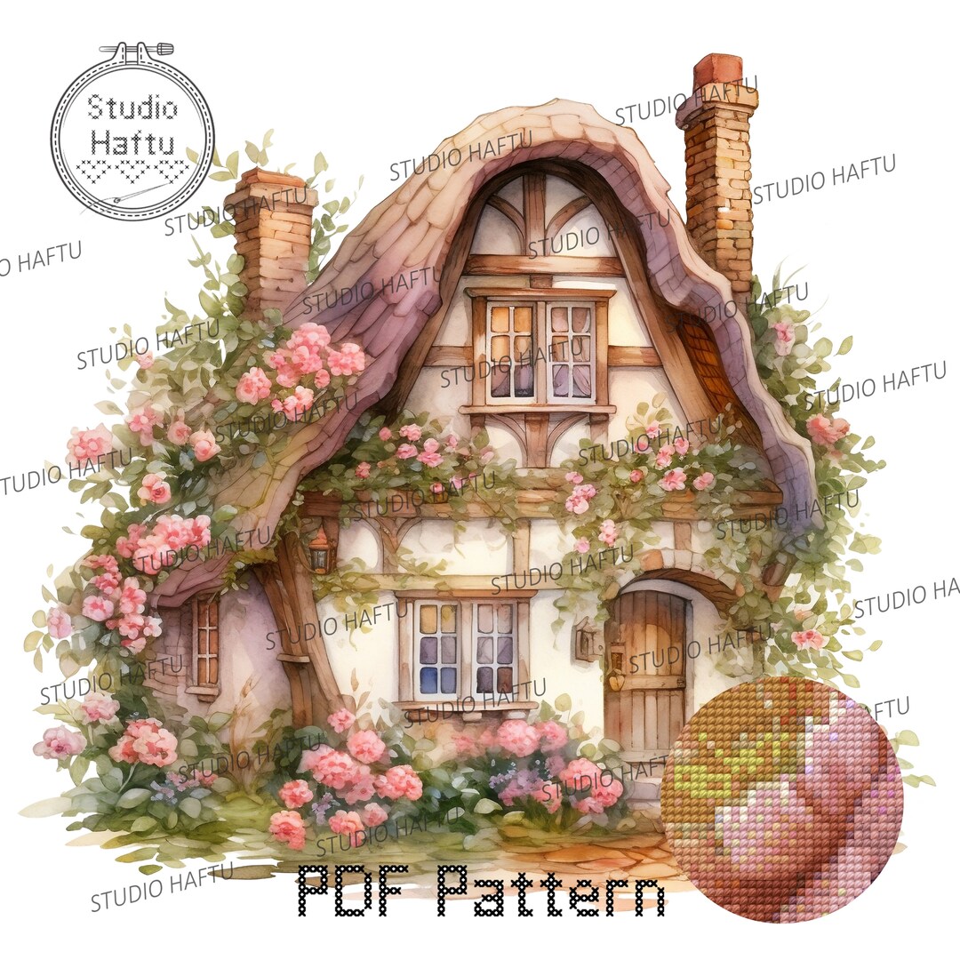 Cross Stitch Pattern Cottage Watercolor Tiny Cottage Rustic Home Decor ...
