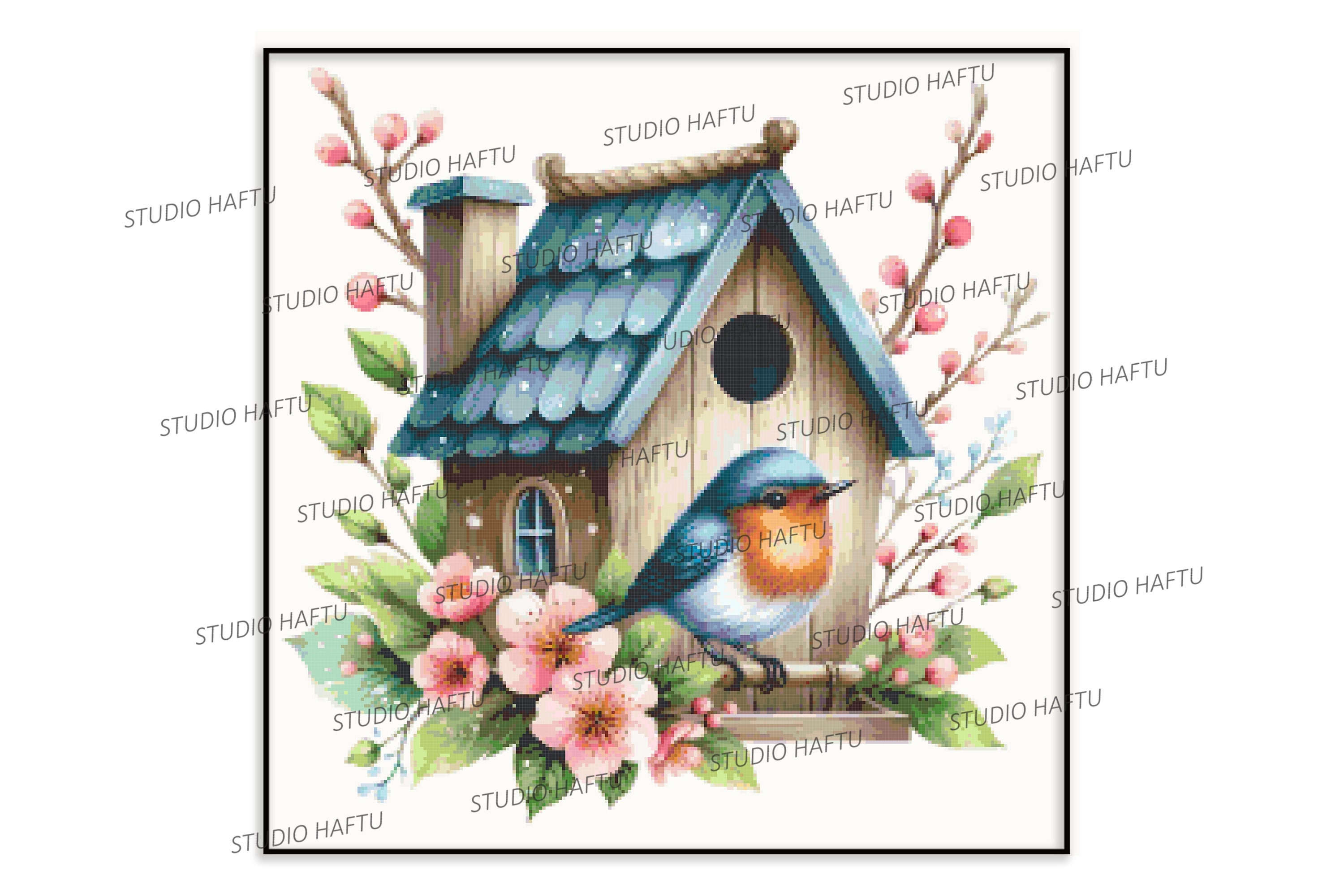 Birdhouse Cross Stitch Pattern With Bird and Flower Details, Counted ...