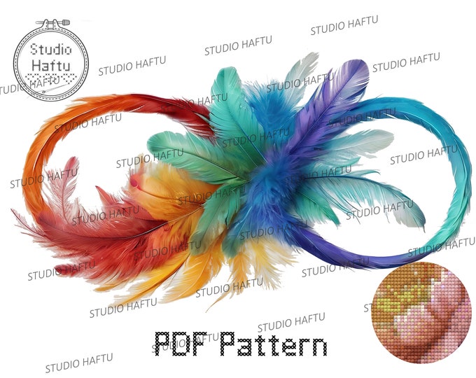 Rainbow Colored Infinity Symbol Feather Counted CROSS STITCH PATTERN ...